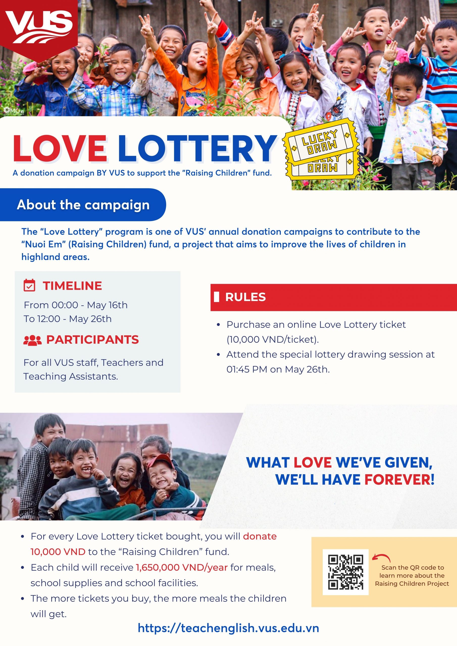 LOVE LOTTERY - A DONATION CAMPAIGN BY VUS TO SUPPORT THE "NUOI EM" FUND ...