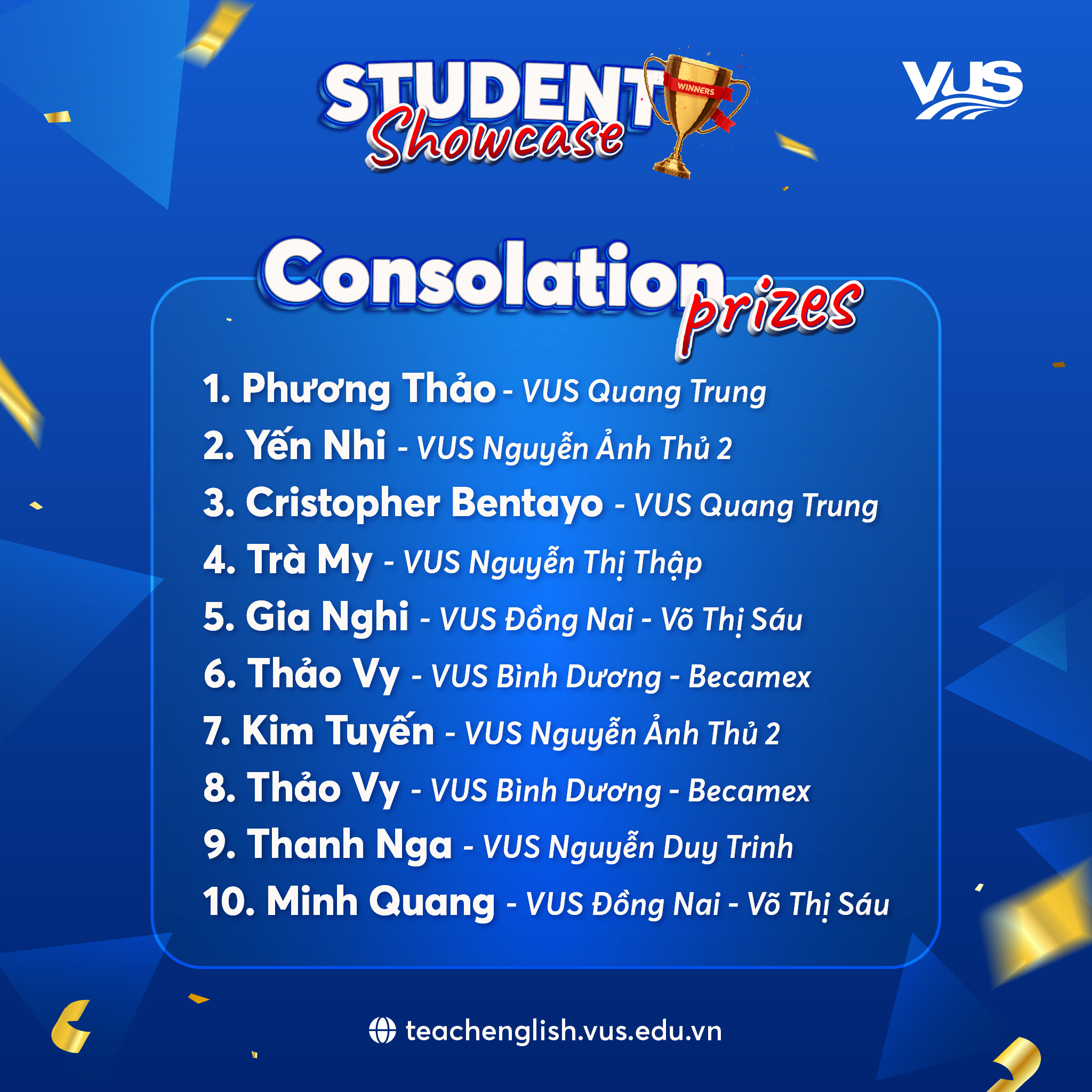 STUDENT SHOWCASE CONTEST: WINNER ANNOUNCEMENTS - VUS